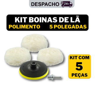 Kit Boina de Lã Polimento 125mm 5 Polegadas Automotivo Suporte com Velcro Para Politriz ...