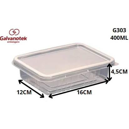 G303 – Pote Retangular Marmita Fitness 400ml - Freezer e Microondas - Galvanotek - 10/20/30/40 ...