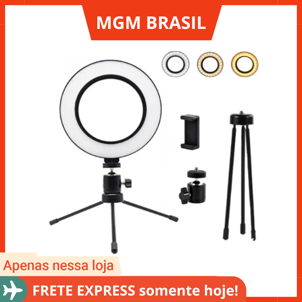 Ring Light Iluminador, 6 Polegadas, Kit Completo LED Com Tripé | Shopee Brasil