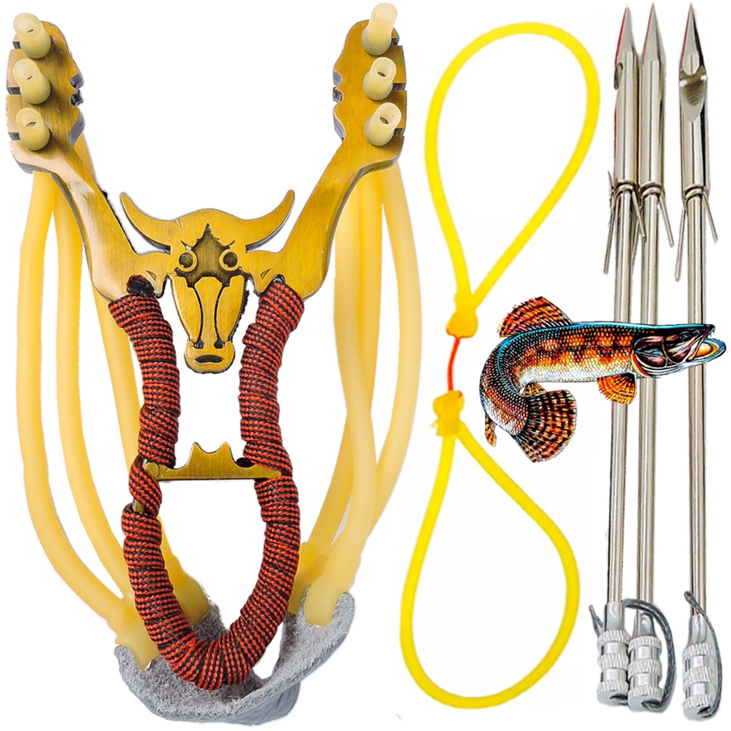 Atiradeira S28 PESCA + 2 Borrachas + 3 Setas Estilingue Slingshot Corpo ...