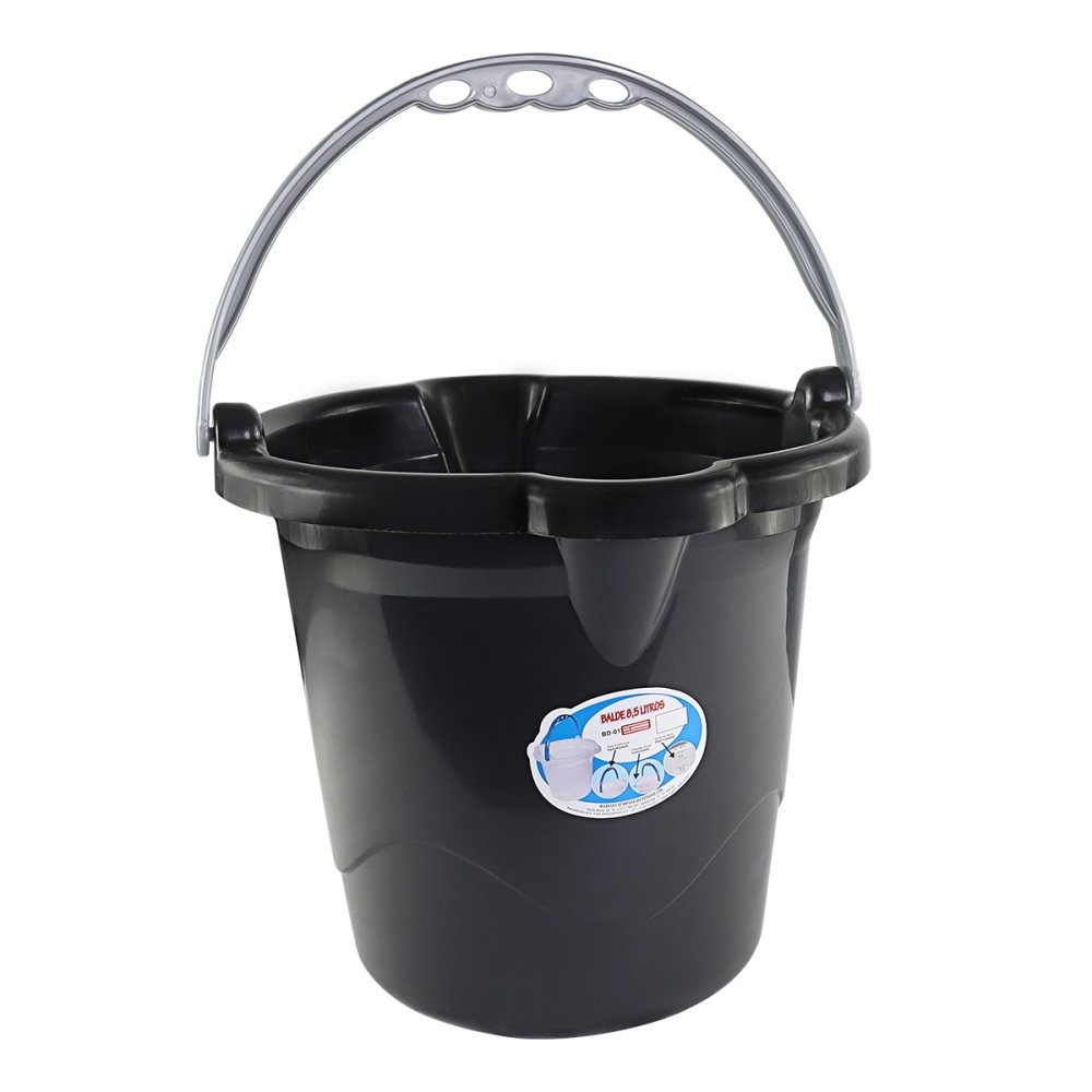 Balde Preto 8,5 Litros Grande Com Alça Resistente Multiuso Para Tarefas ...
