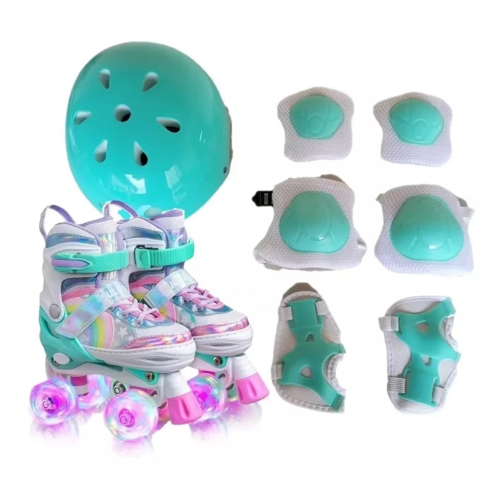 Patins Infantil De 4 Rodas Ajustável Verde Com Luz De Led Patins Para ...