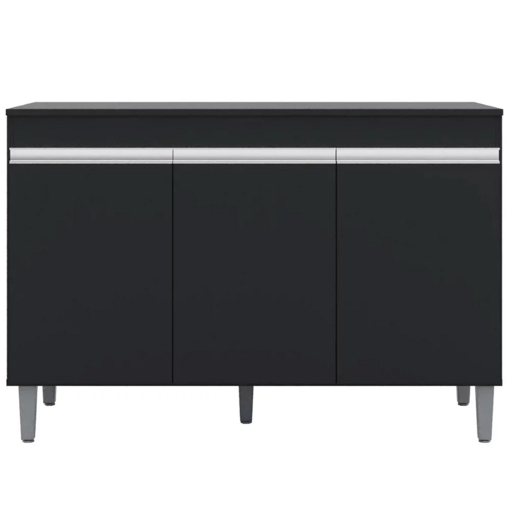 Balcão Gabinete Para Cozinha 120cm 3 Portas Manu Preto Sem Tampo | Shopee Brasil