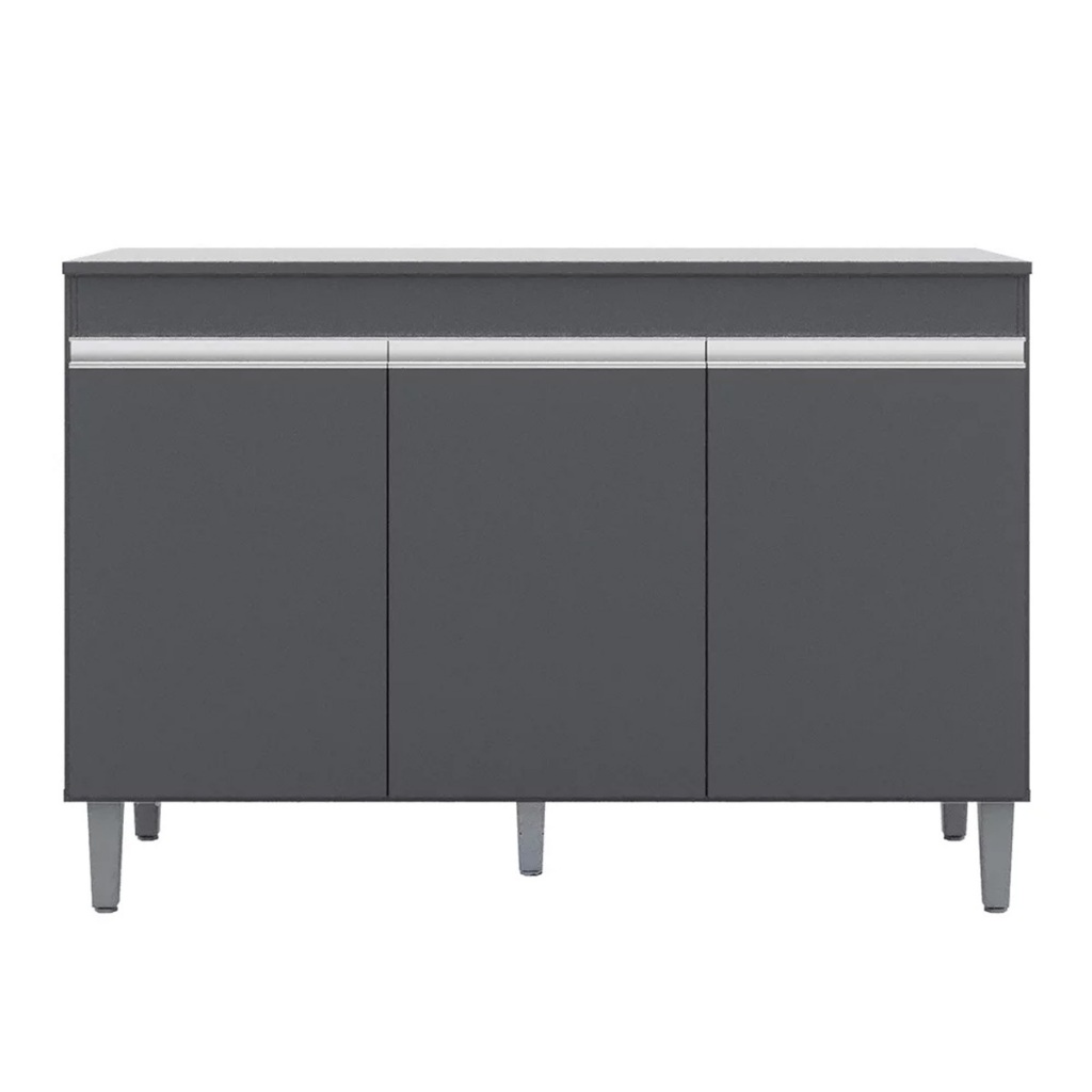 Balcão Gabinete Para Cozinha 120cm 3 Portas Manu Cinza Sem Tampo | Shopee Brasil
