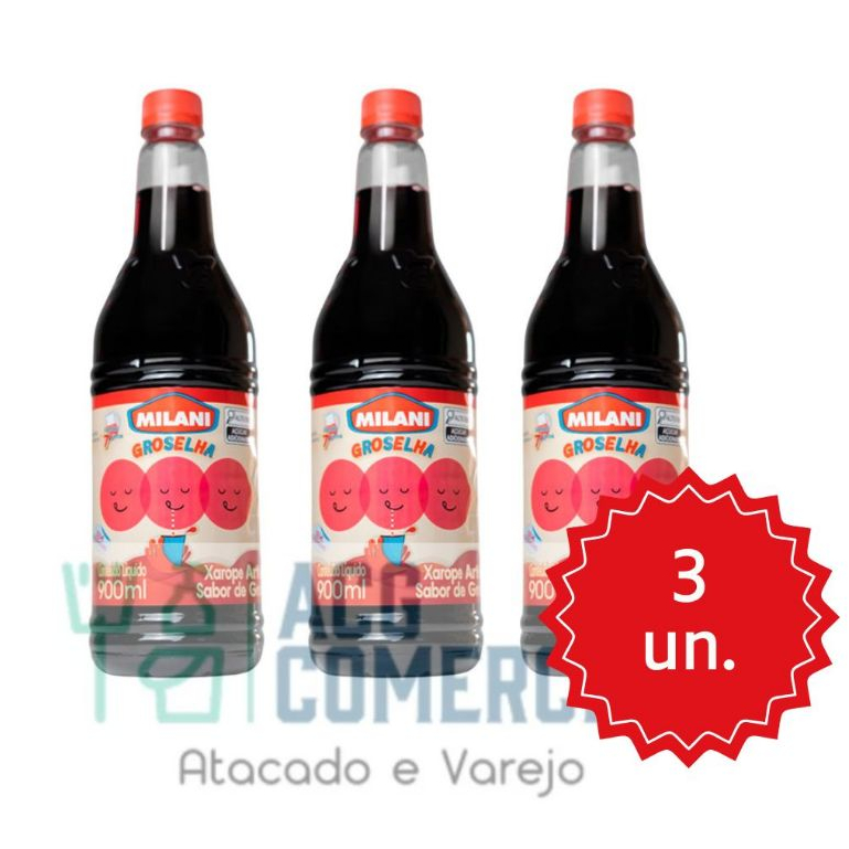 XAROPE GROSELHA MILANI 900ML KIT C/03 UNIDADES | Shopee Brasil