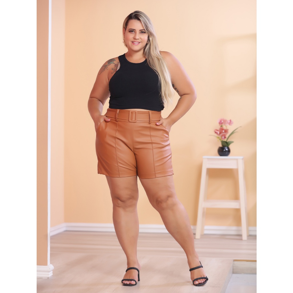 Short Couro fake Cirrê Preto Plus Size Feminino Moda GG G1 G2 | Shopee ...