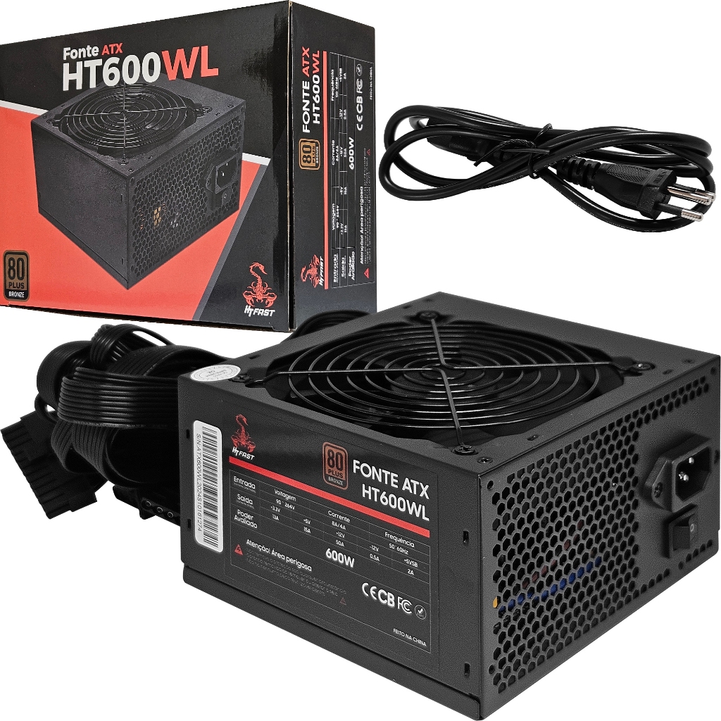 Fonte de Alimentação Atx 600W Gamer 80plus Bronze Power Supply HT600WL ...
