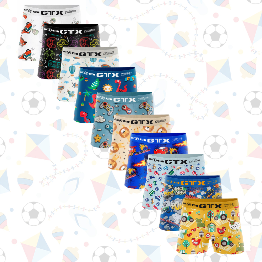 Kit 10 Cuecas Box Boxer Infantil Microfibra Cueca GTX Menino | Shopee ...