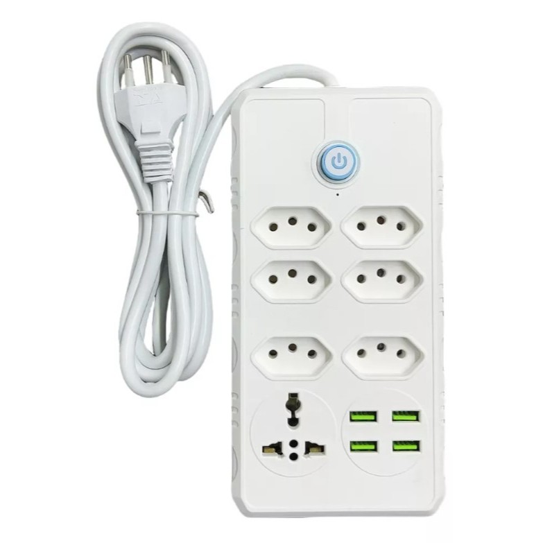 Régua Filtro de Linha com 7 Tomadas Extensão Elétrica 1 Universal 4 USB Bivolt 10A 110v/220v ...