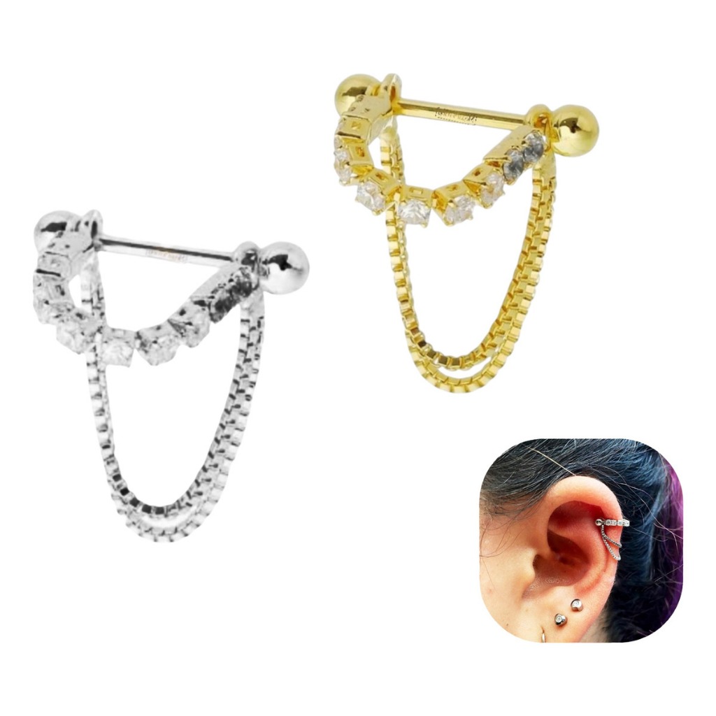 Piercing Helix Correntinha Corrente Pedra Zirconia Aço | Shopee Brasil