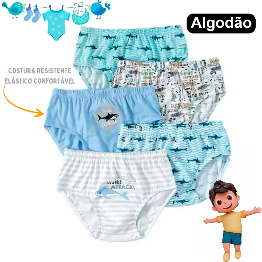 Conjunto de Cuecas infantil slip de algodão meninos Forrada embutido ...
