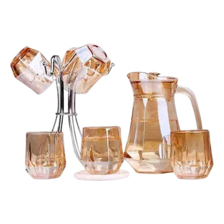 Conjunto Jarra Hexagonal Com 4 Copos Elegante Ambar - Sanxia | Shopee ...