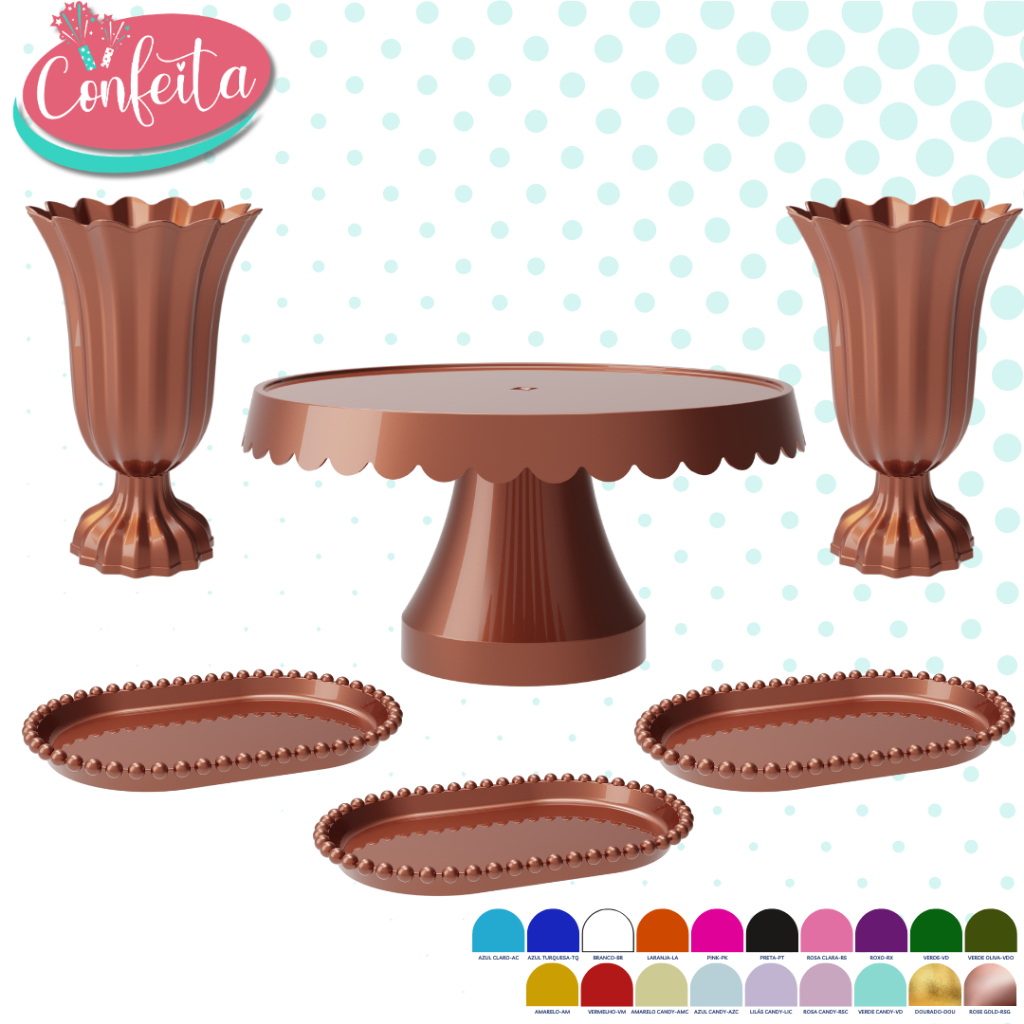 Kit Festa Completo com 1 Boleira Popi Plus 24cm, 2 Vasos Popi e 3 ...