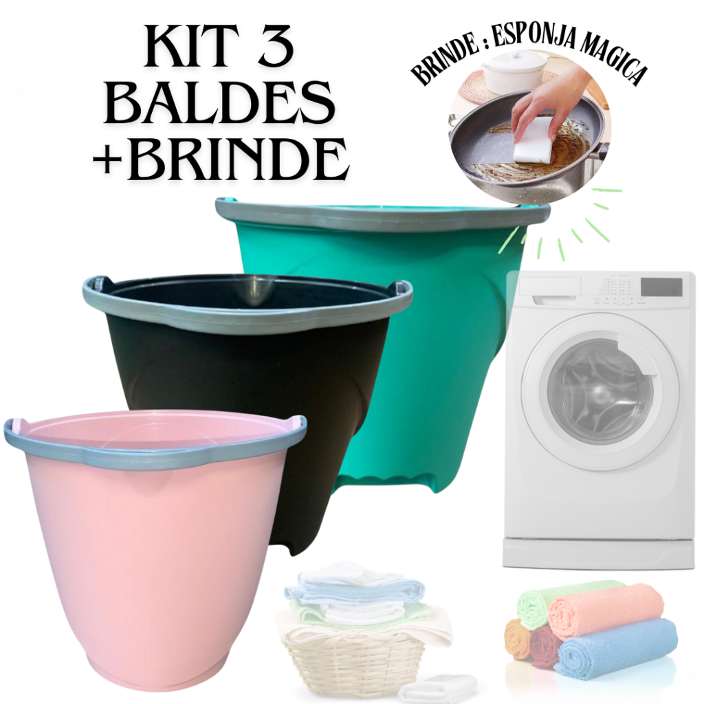 Kit Balde Baldes De Plastico Com Alça 8 Litros Esponja Magica Tira ...