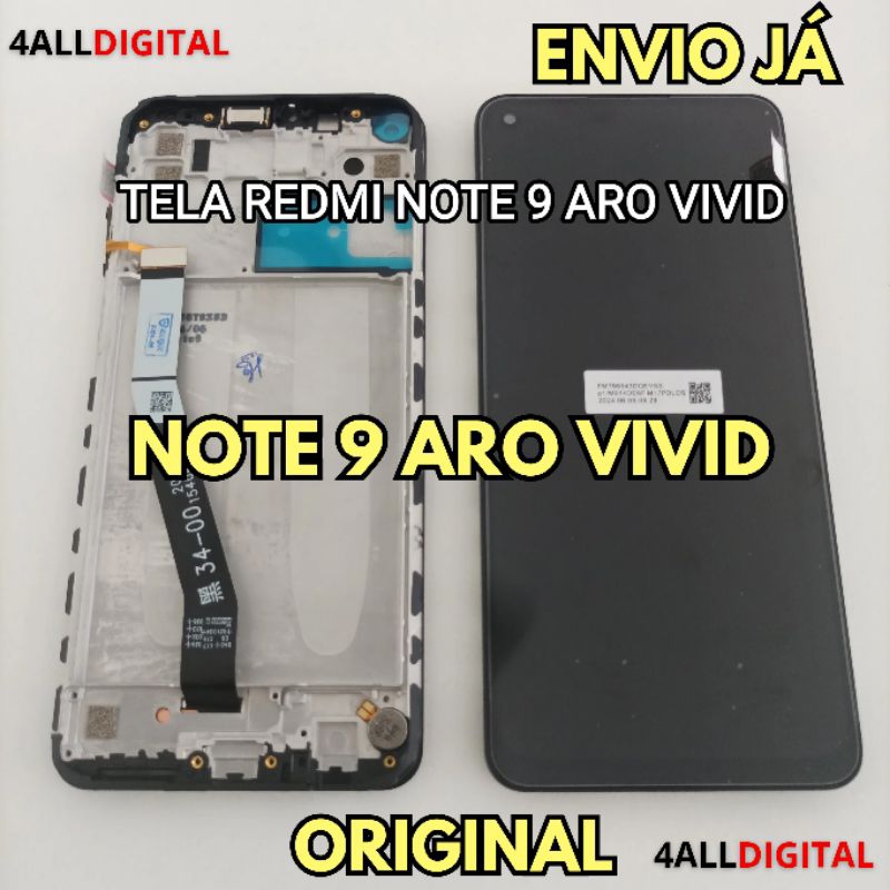 TELA LCD DISPLAY FRONTAL REDMI NOTE 9 ARO ORIGINAL VIVID MODELO M2003J155S M2003J15SS M2003J15SC ...