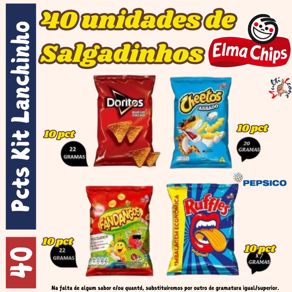 Kit 40 Salgadinhos Sortidos Elma Chips Pepsico Lanchinho | Shopee Brasil