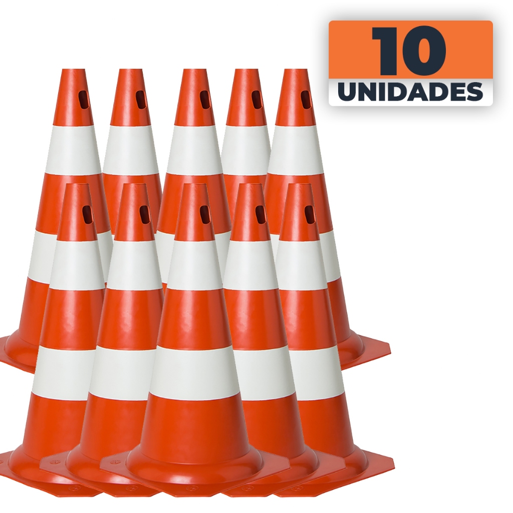 10 Cone De Sinalização 50 Cm Pvc Segurança Laranja Ou Preto Plastcor ...