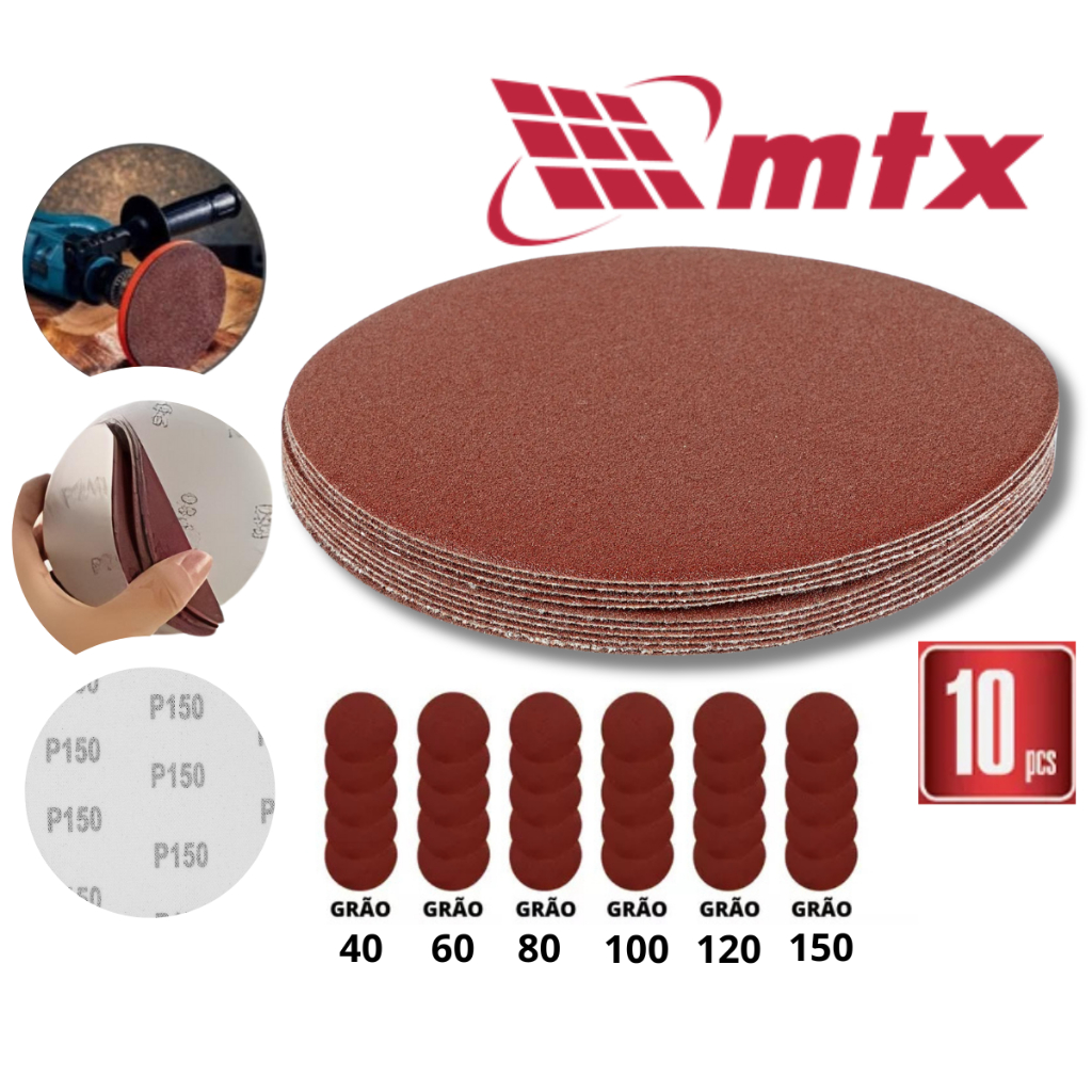 Disco de Lixa com Velcro 125mm 10pçs MTX Kit 10 Lixas Circular Para ...