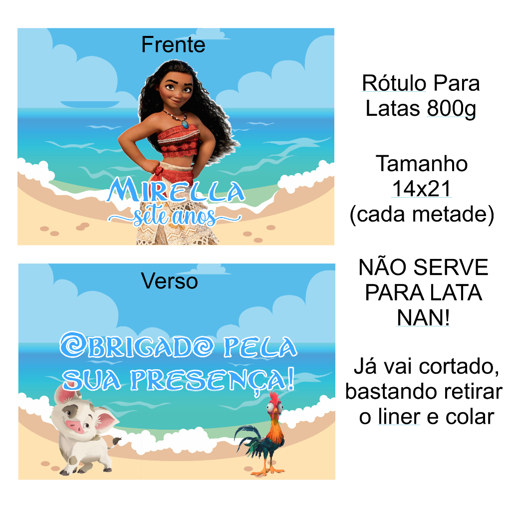 Rótulo Lata de Leite 800g Moana Personalizado Festa Infantil ...