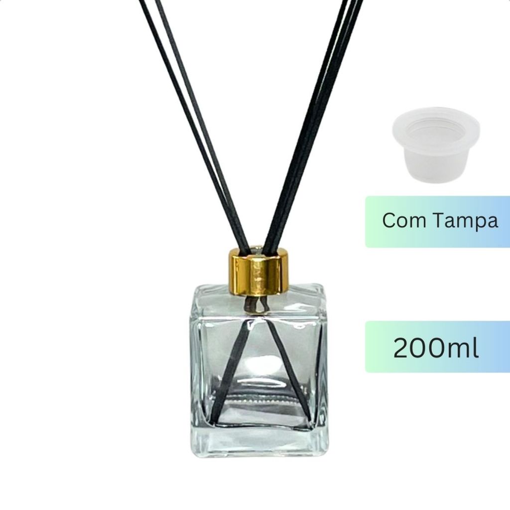 Frasco de Vidro Cubo 200ml C/ Tampa Luxo Para Aromatizador Difusor ...