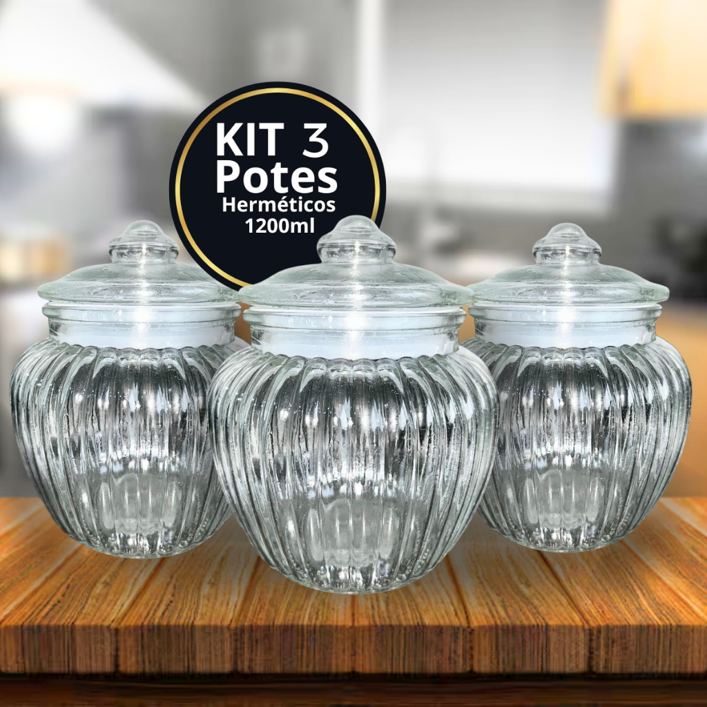 POTE DE VIDRO PREMIUM CANELADO 1200ML CONSERVAÇÃO COM VEDAÇÃO ANTI ...