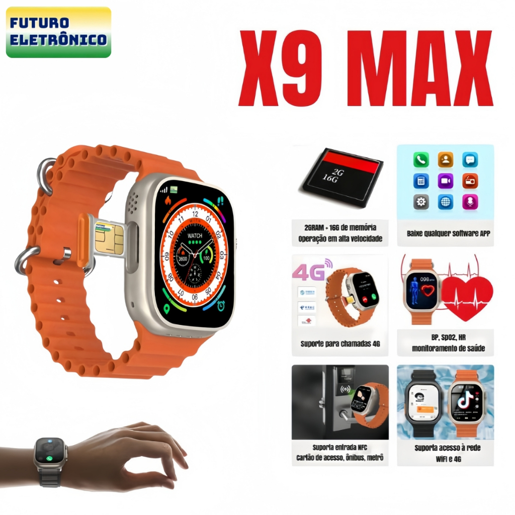 Smartwatch Original X9 MAX Série 9 Bússola 49mm NFC GPS Esportivo ...