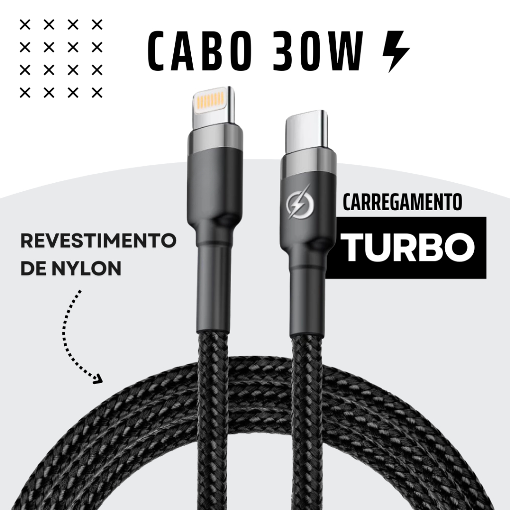 2 Cabo Carregador Iphone TURBO 30w Cabo Iphone Tipo C Para Lightning ...