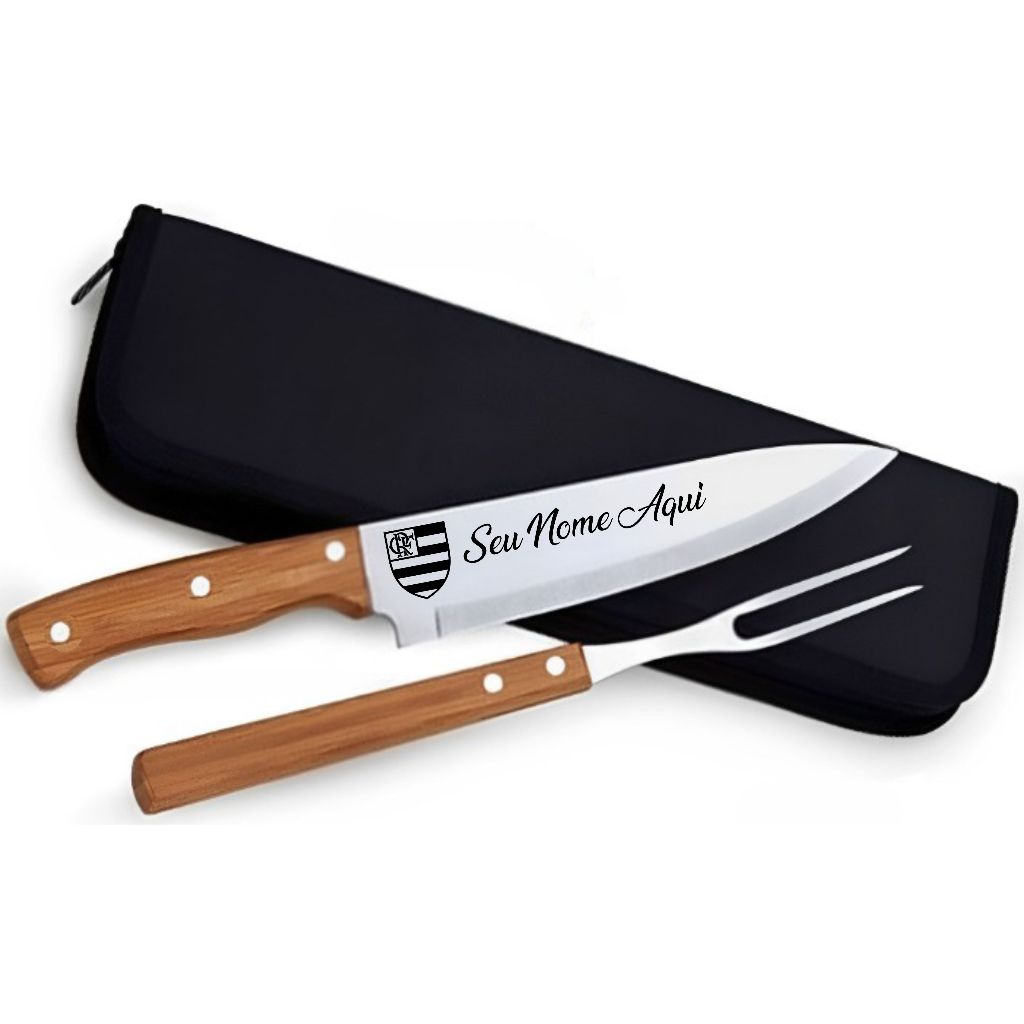 Kit Churrasco Faca Garfo Estojo Personalizado Nome Time Logo | Shopee ...