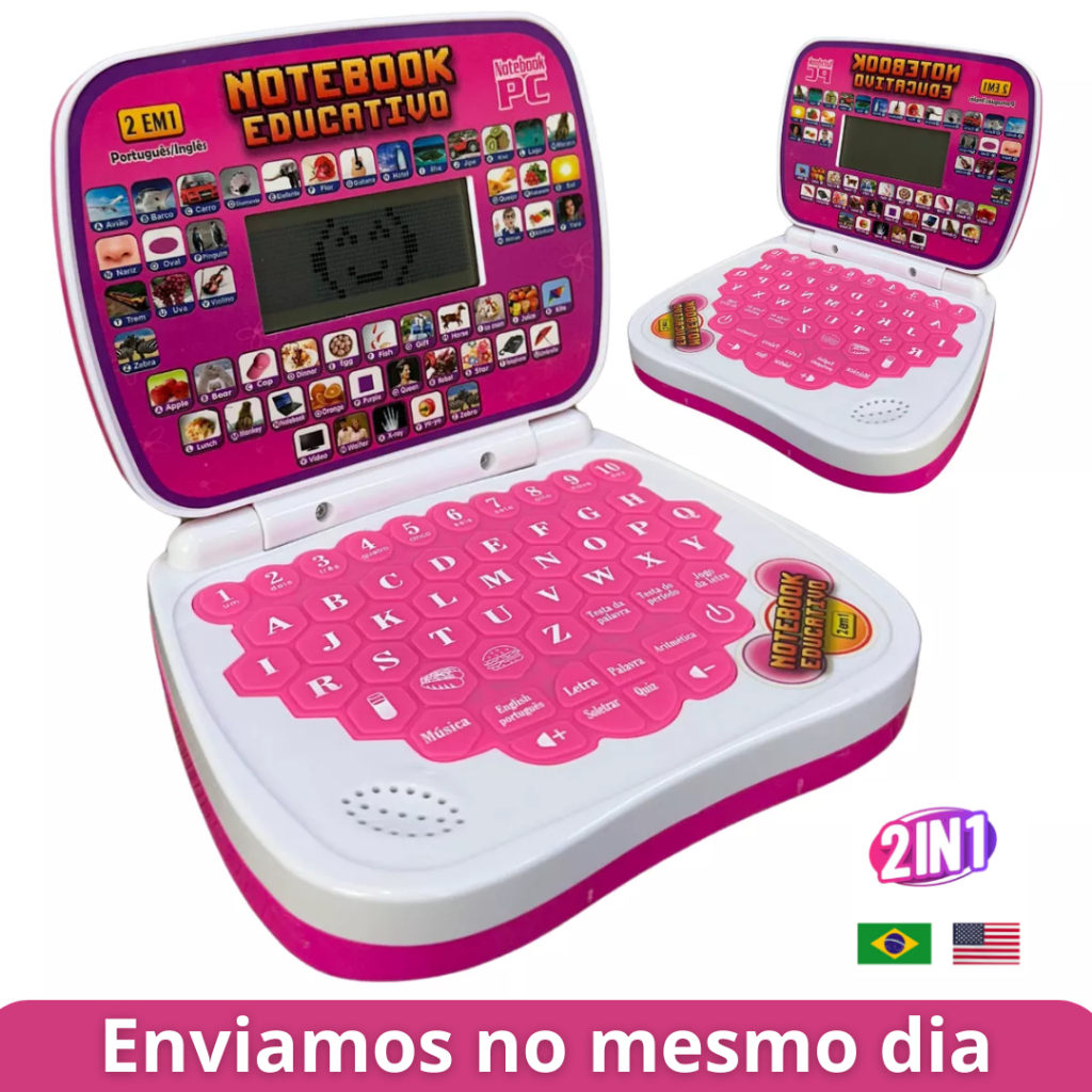 Notebook Infantil Menino Menina Educativo - 2 em 1 Inglês e Português ...