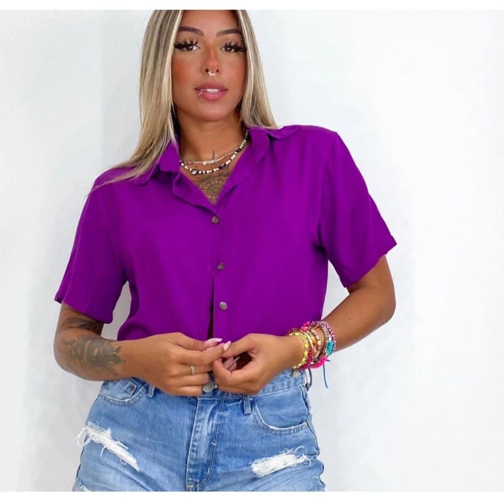 Camisa Cropped Social Feminino Duna Blusa Moda Feminina Tencendia ...