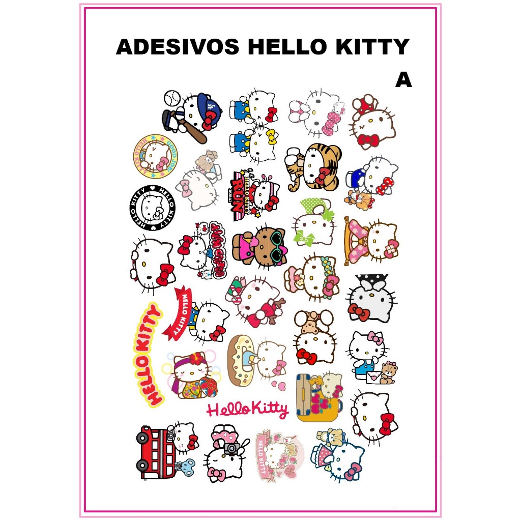 ADESIVOS HELLO KITTY ANIME DESENHO - AUTO COLANTE - CARTELA C/ 30 ...