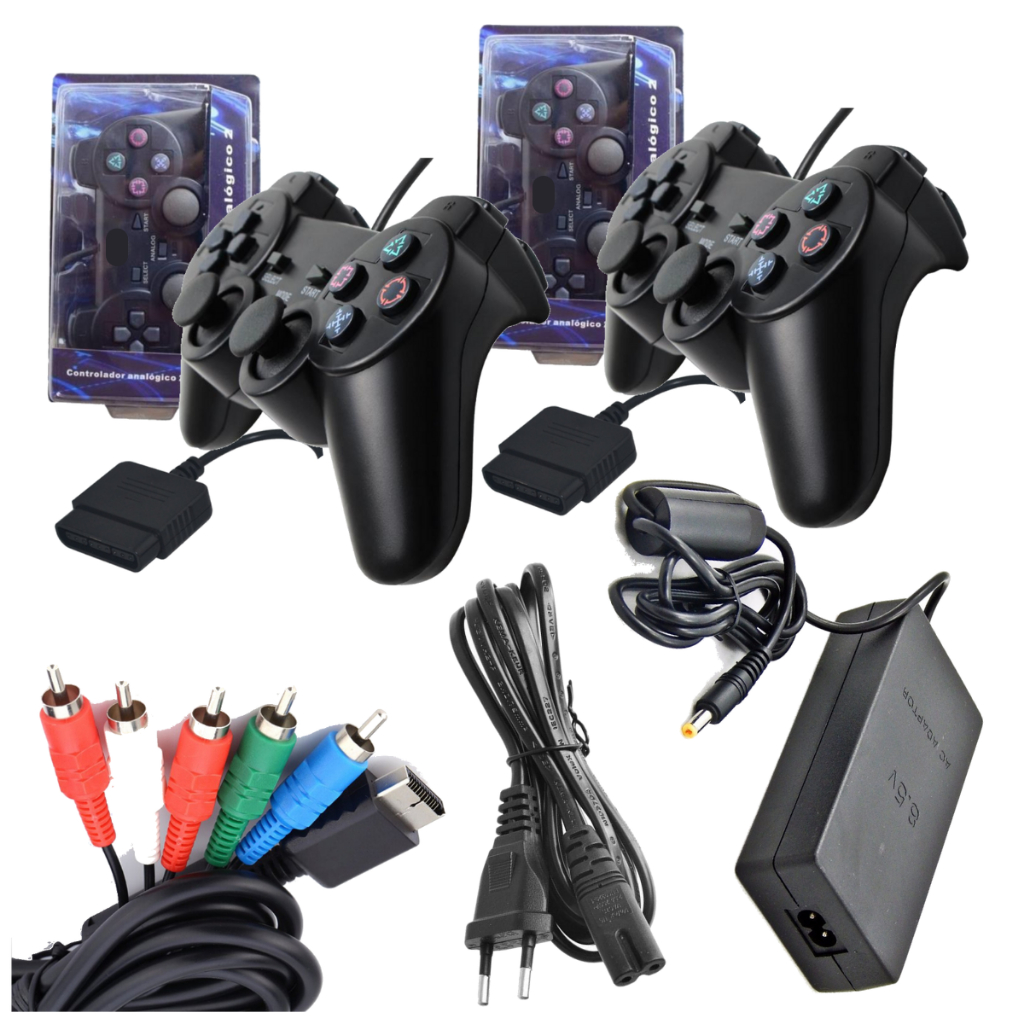 Kit Acessórios Ps2 Cabos Para Consoles Playstation 2 2 Controles + Cabo ...