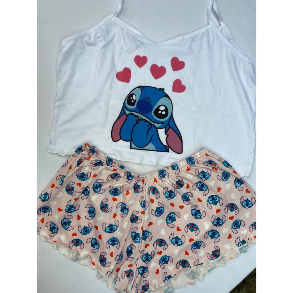 Pijama Baby Doll Virginia lilo stitch Short e Cropped Feminino Diversos ...