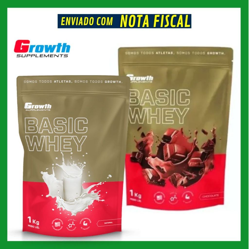 Growth Supplements Whey Protein Growth Basic 1kg Original Envio Imediato | Shopee Brasil