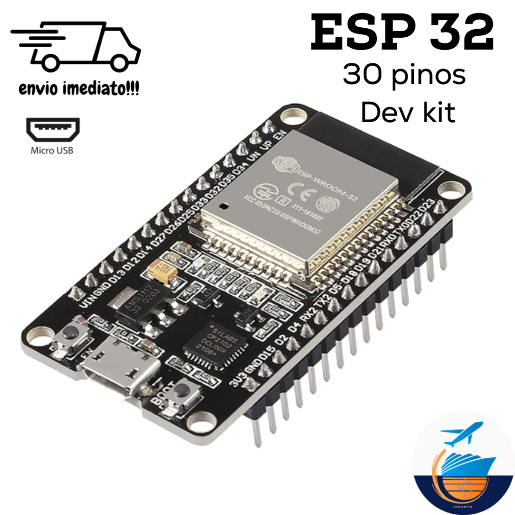 ESP32 ESP-32 WROOM 30 Pinos Micro USB DEV KIT Arduino | Shopee Brasil
