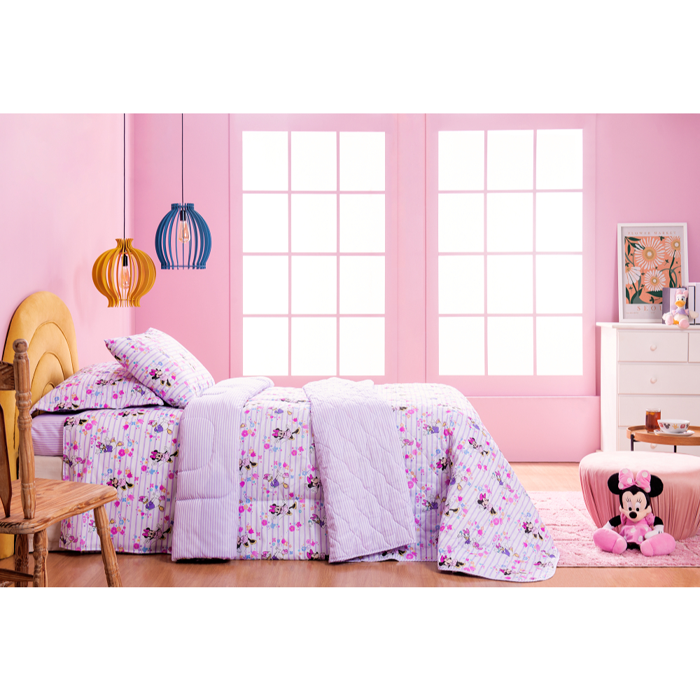 Coleção Colcha, lençol e edredom Dupla Face Solteiro Minnie e Margarida ...