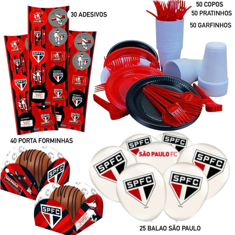 KIT FESTA SÃO PAULO FC 245 ITENS 50 PESSOAS COPO + PRATO + GARFO ...