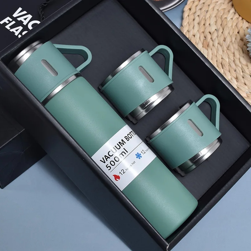 Kit Garrafa Térmica Inox 500ml Com 3 Xícaras | Shopee Brasil