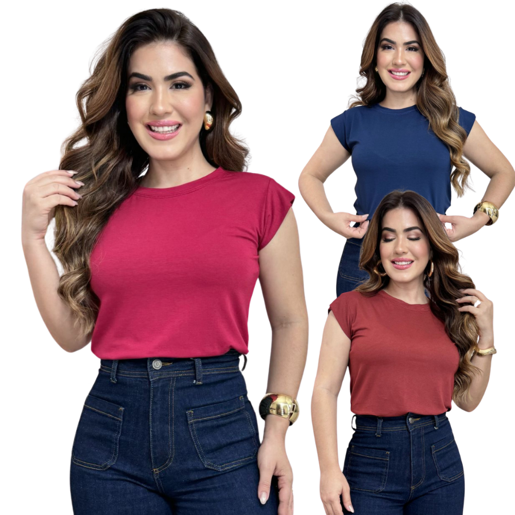 Kit 3 Blusas Femininas Básicas Manga Curta Casual Tecido Macio Cores ...