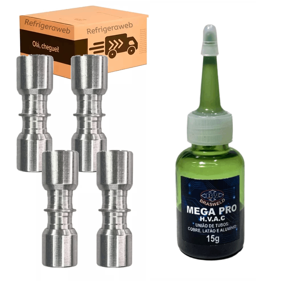 Kit 4 Junta União Lokring 1/4 X 1/4 Alumínio + Solda Fria Hvac Mega Pro ...
