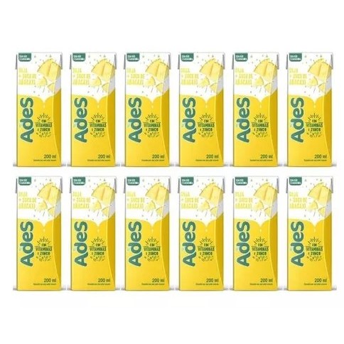 Kit\12 unidades Suco Soja Ades 200ml Sabor Abacaxi | Shopee Brasil