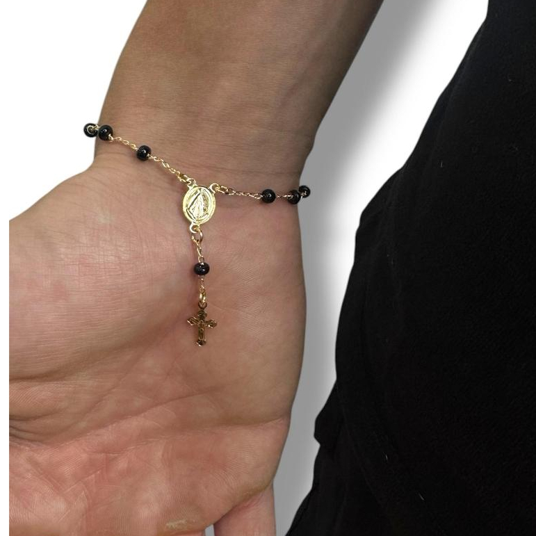 Pulseira Mini Terço Religioso Banhado a Ouro 18k Unissex | Shopee Brasil