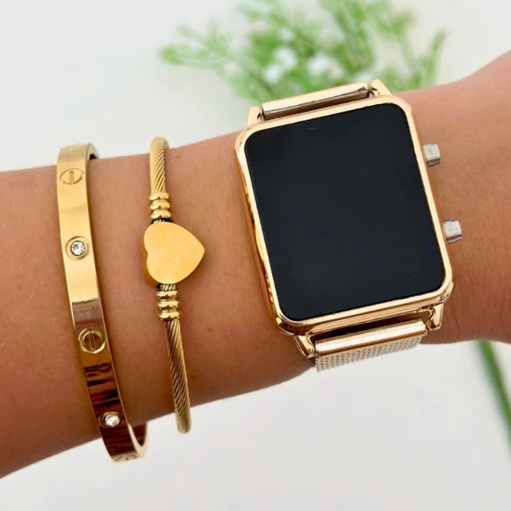 Relógio Feminino Digital Led Quadrado Luxo | Shopee Brasil