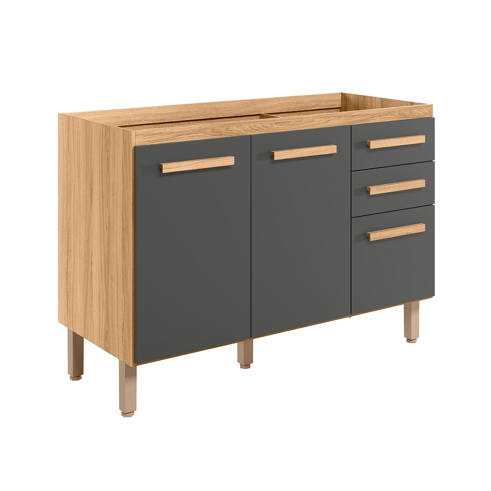 Balcão Gabinete de Pia sem Tampo 120cm 3 Portas 2 Gavetas Intenza - SSX Multicoisas | Shopee Brasil