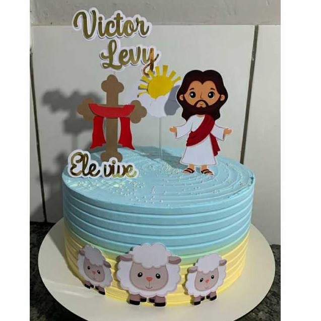 Topo Topper de bolo personalizado com nome idade - Tema Jesus Páscoa ...