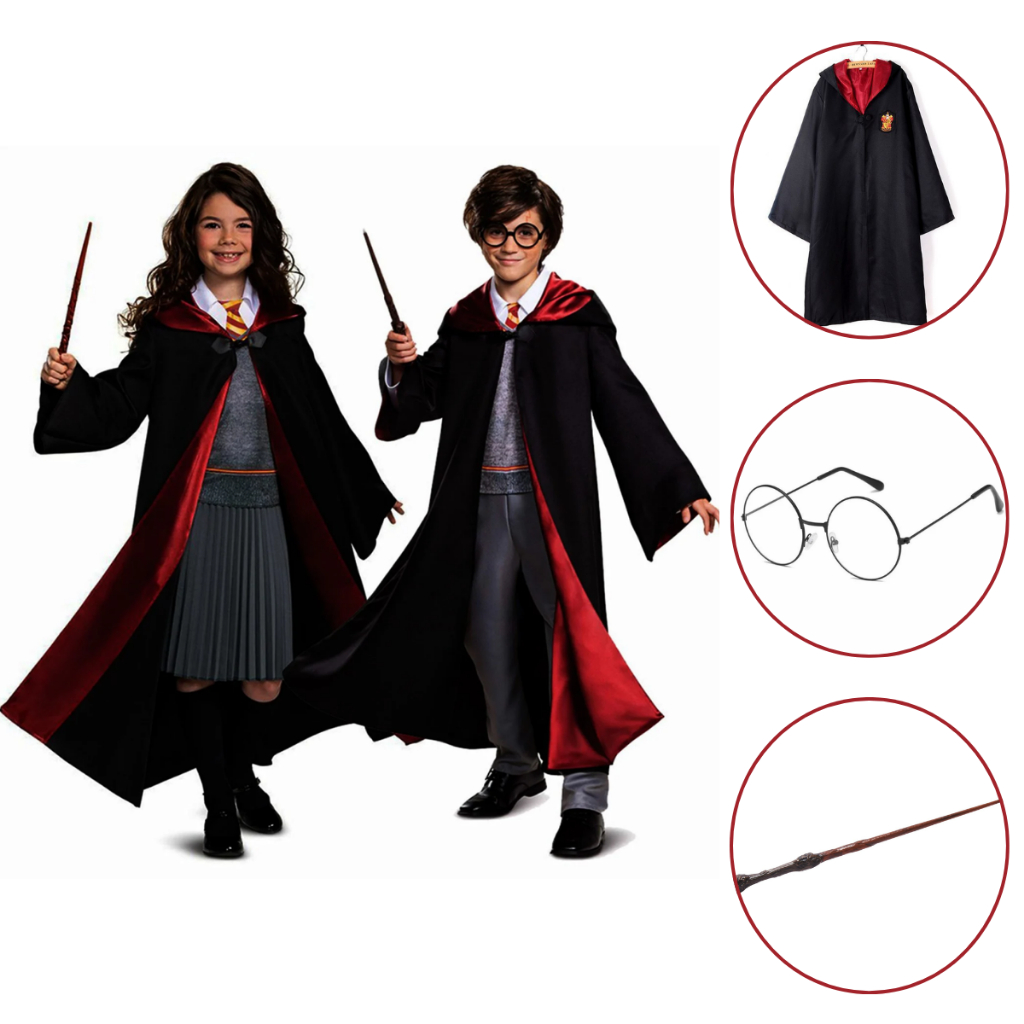 Fantasia Harry Potter Grifinória com óculos varinha infantil carnaval ...
