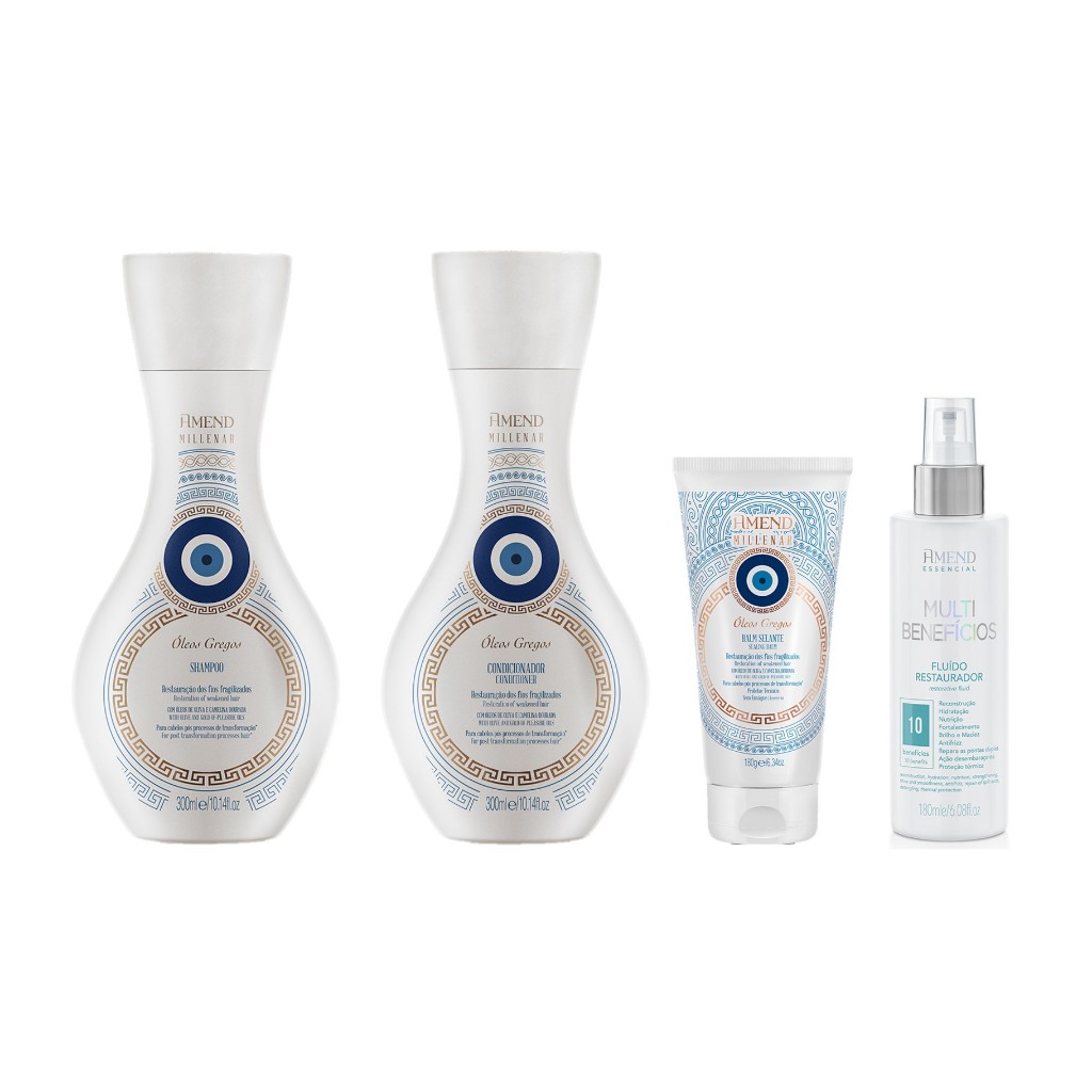 Amend KIT Millenar Óleos Gregos Sh + Cond + Balm + Fluído Multi-benefÍcios 180ml | Shopee Brasil