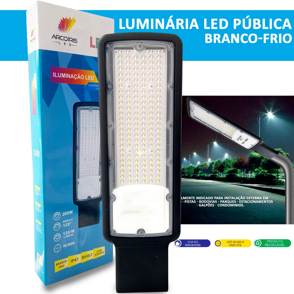 Luminária Led Para Poste 200w Iluminação Publica Bivolt 110v 220v Praça ...