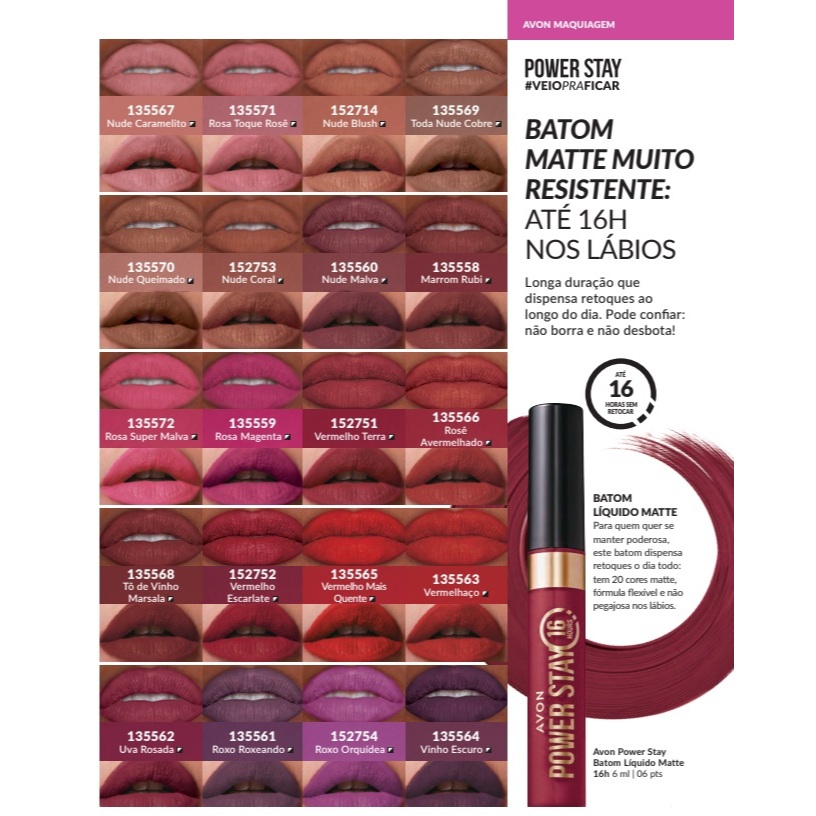 Batom Liquido Power Stay Avon 16 Horas Longa | Shopee Brasil