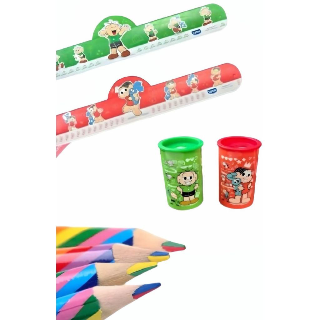 Kit Escolar Turma da Mônica C/Régua Bracelete, Apontador e Lápis Jumbo ...